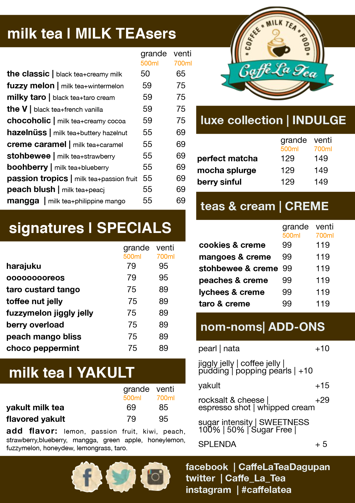 Caffé La Tea – 2015 Menu – Page 1 | CLT Cafe® | Caffé La Tea®
